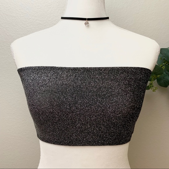 Tops | Glam Black Metallic Tube Top | Poshmark